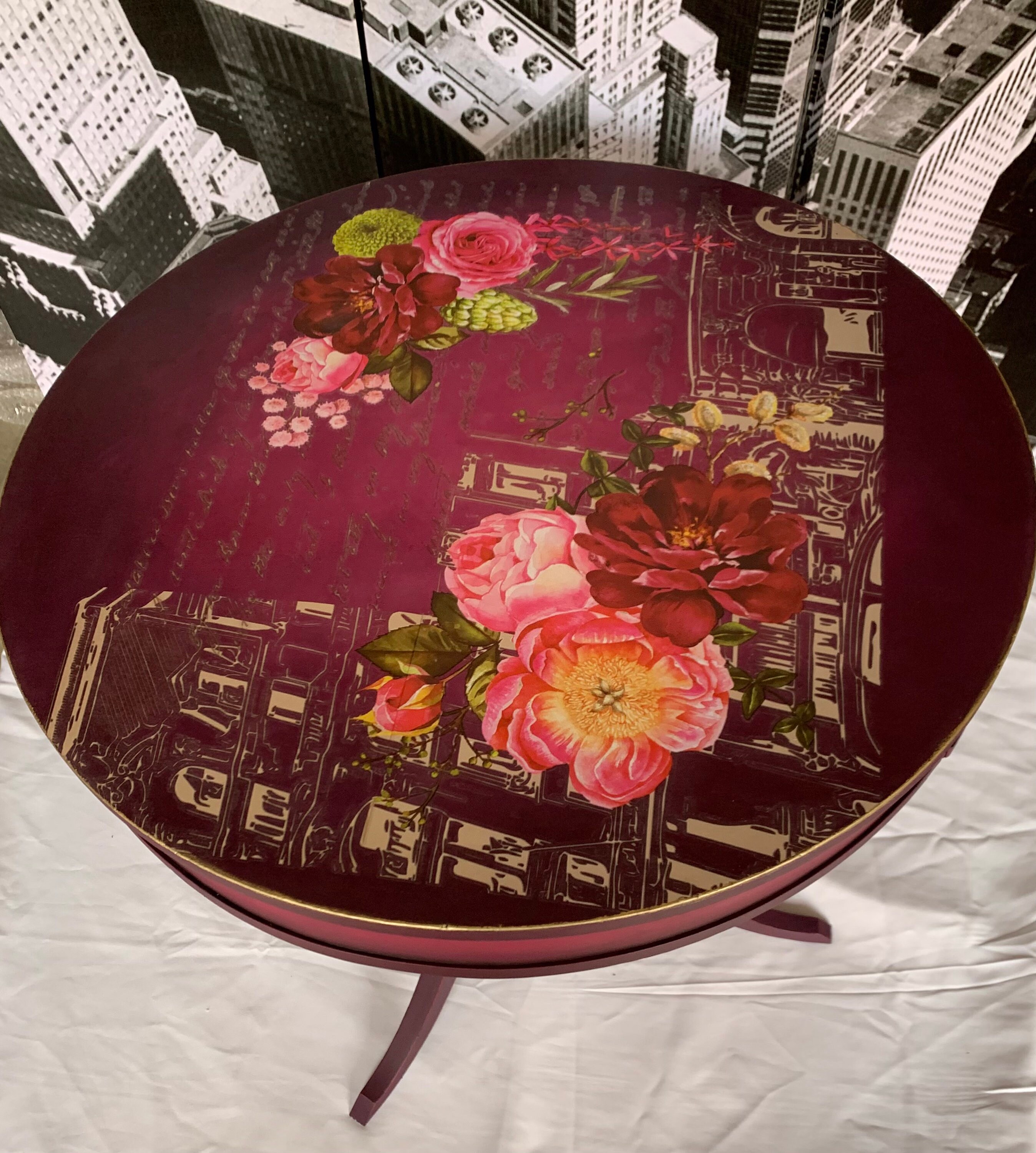 Vintage Drum Table Hand Painted - Etsy