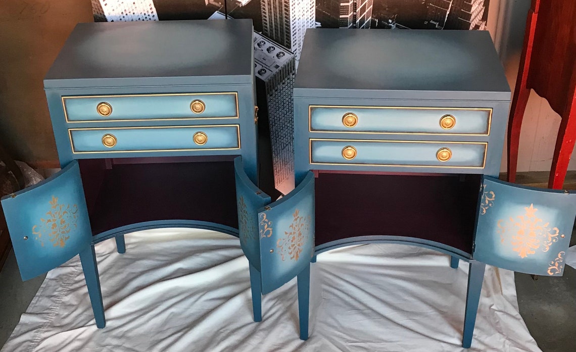 SOLD Vintage Hand Painted Nightstands - Etsy