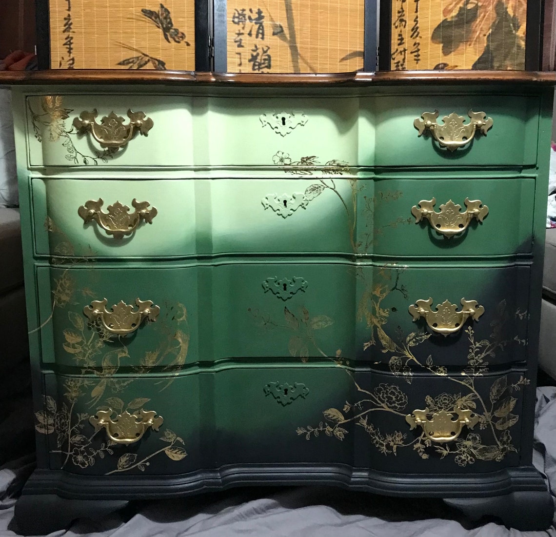SOLD Example Of: Antique Block Front Chest of Drawers Hand Painted With ...