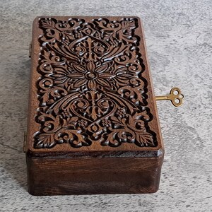 Decorative Carved Wood Locking Box With Key. Perfect for Jewerly ...