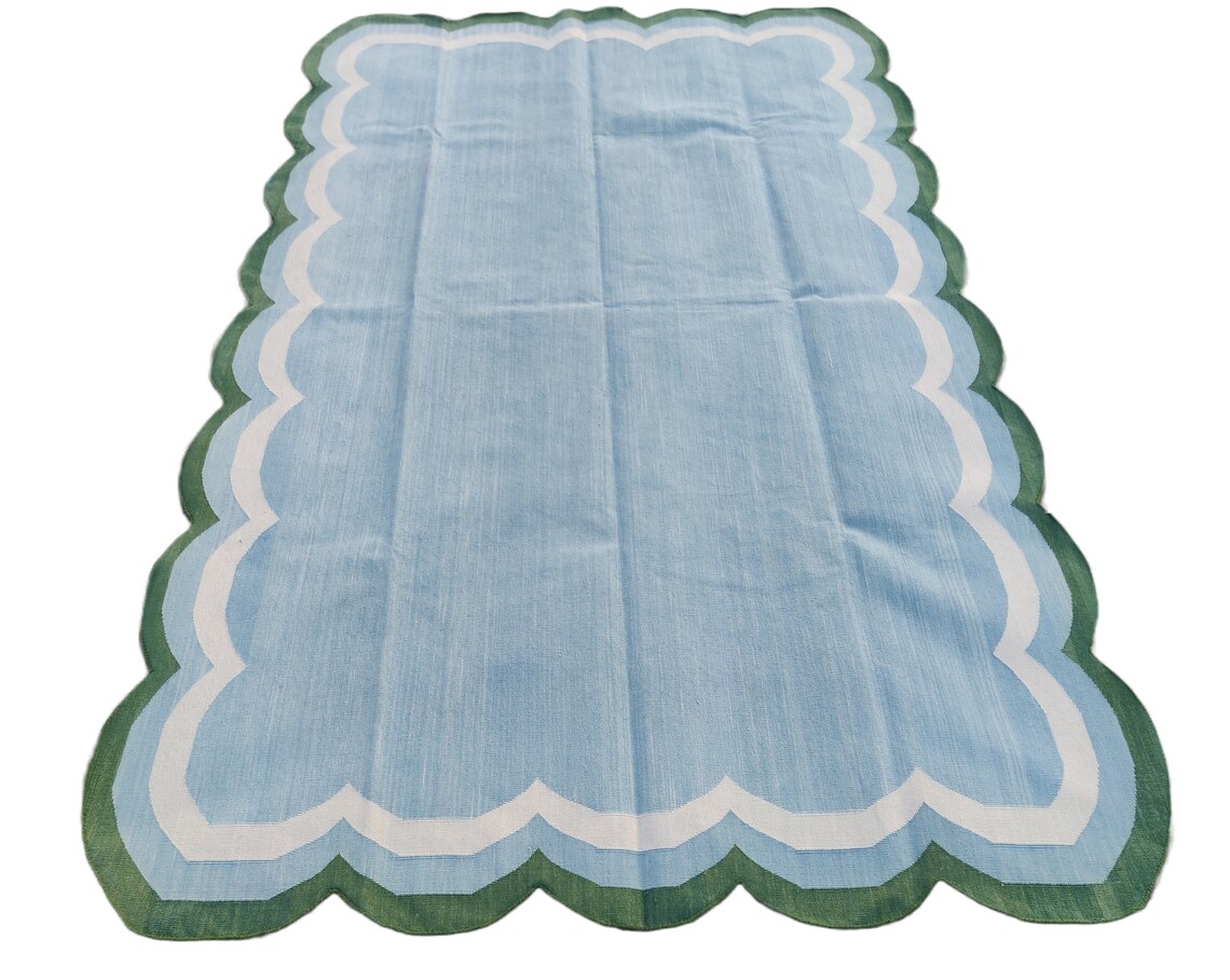 Modern Handmade Cotton Area Flat Weave Rug, Natural Vegetable Dyed, Sky ...