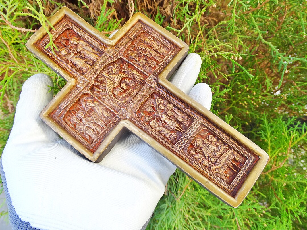 Old Orthodox Woden Wall Cross With Biblical Scenes - Etsy