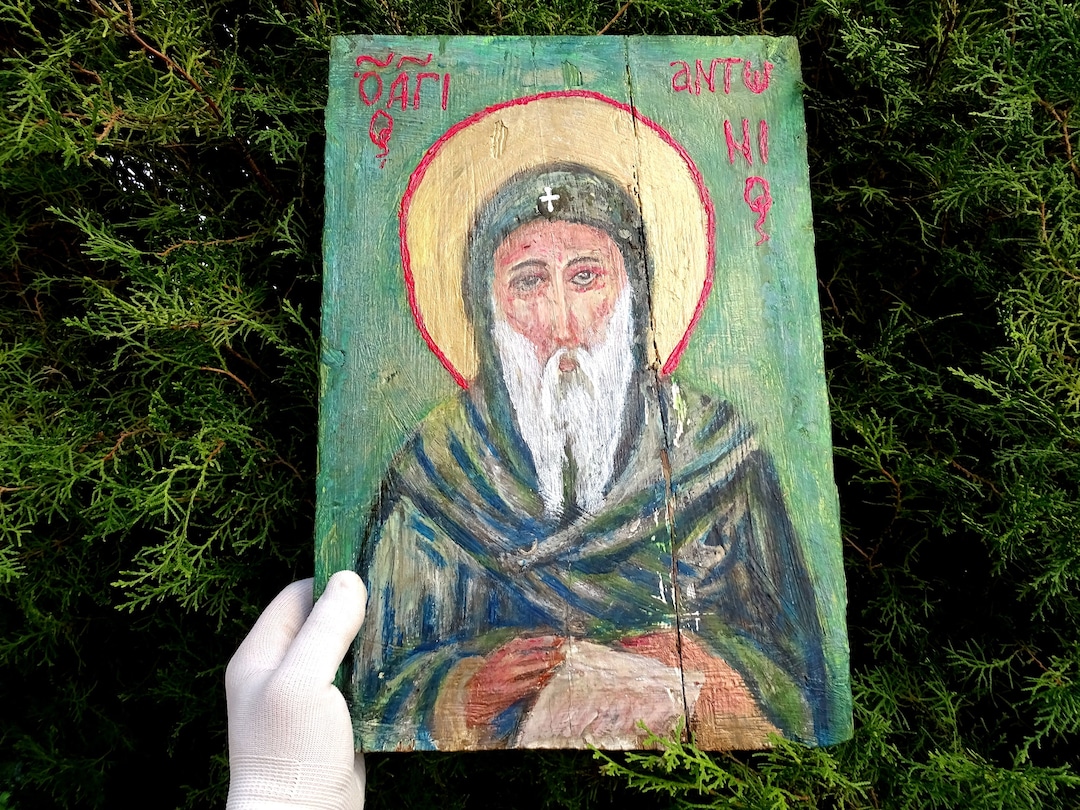 Antique Orthodox Hand Painted Icon of St. Antony the Great - Etsy