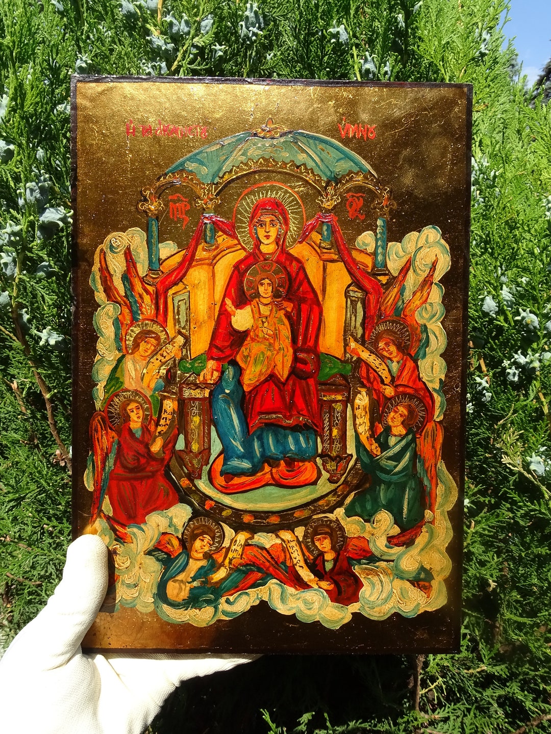 Hand Painted Orthodox Icon of St. Theotokos All-empress on the Throne ...