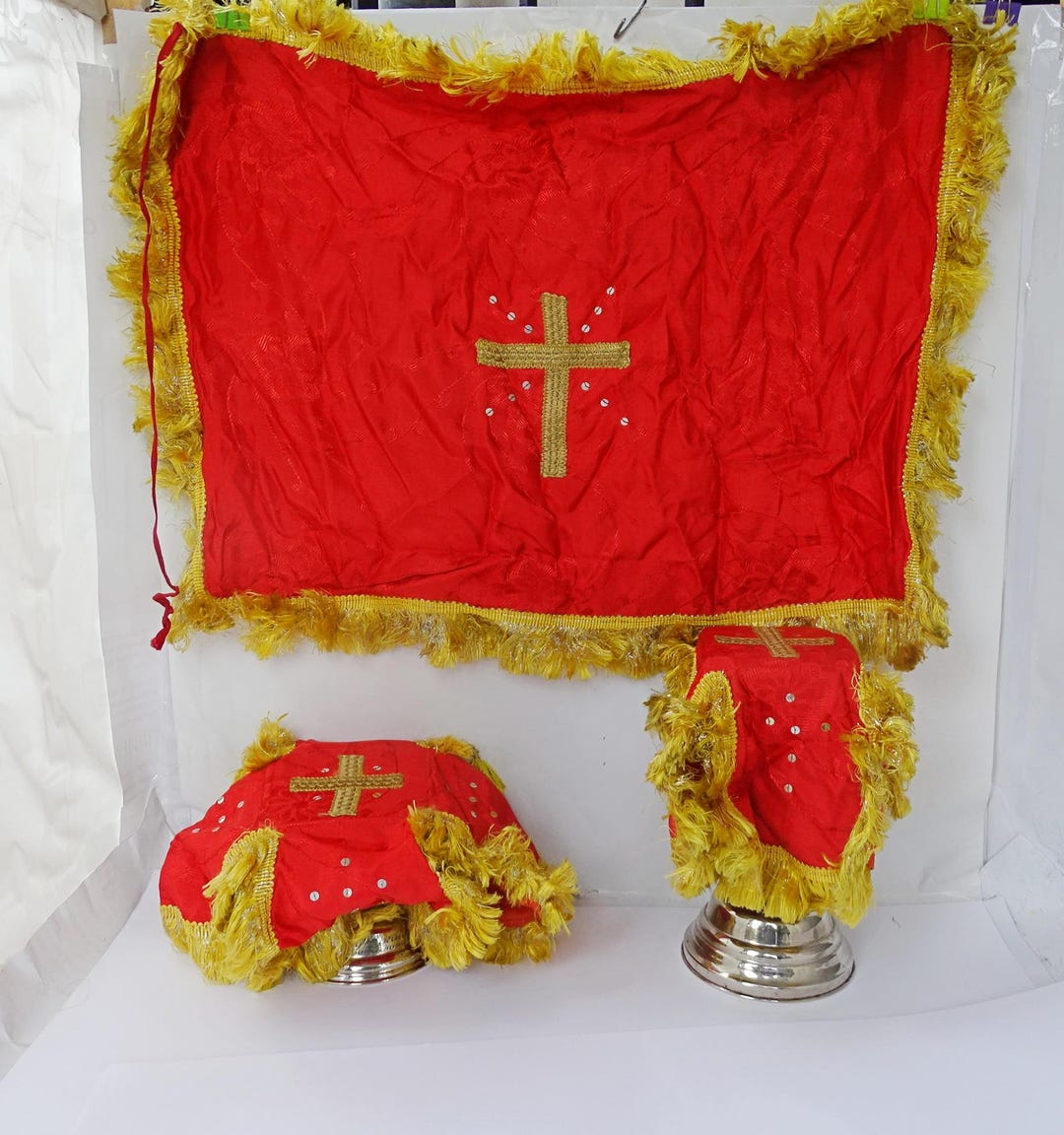 Old Orange Chalice Covers 3pc. Altar Item. Communion Cup Cover ...