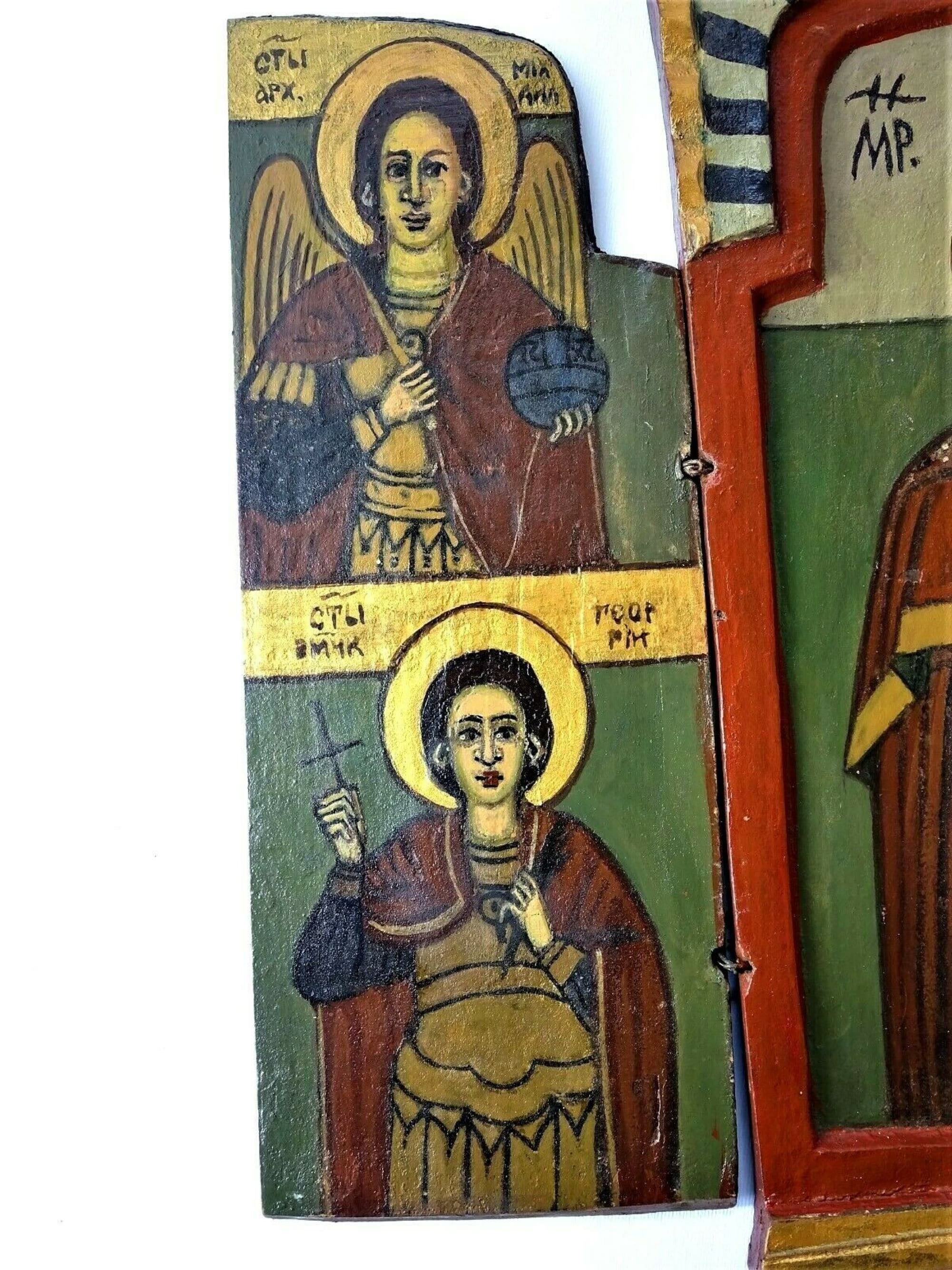 Authentic Antique Russian Orthodox Triptych Wooden Icon 18th Centuryrestored Triptych,virgin and ...