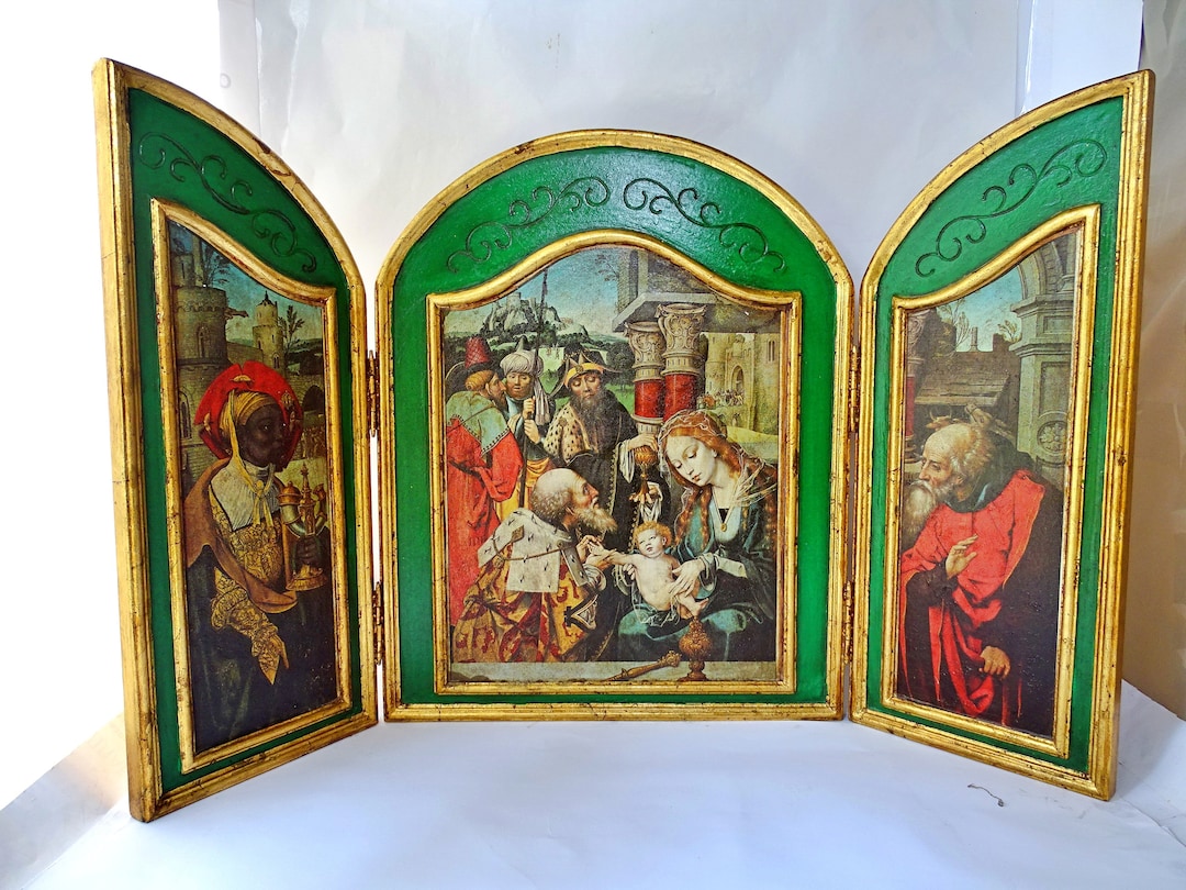 Old Large Triptych of Madonna With the Three Magiр, Catholic Home Altar ...