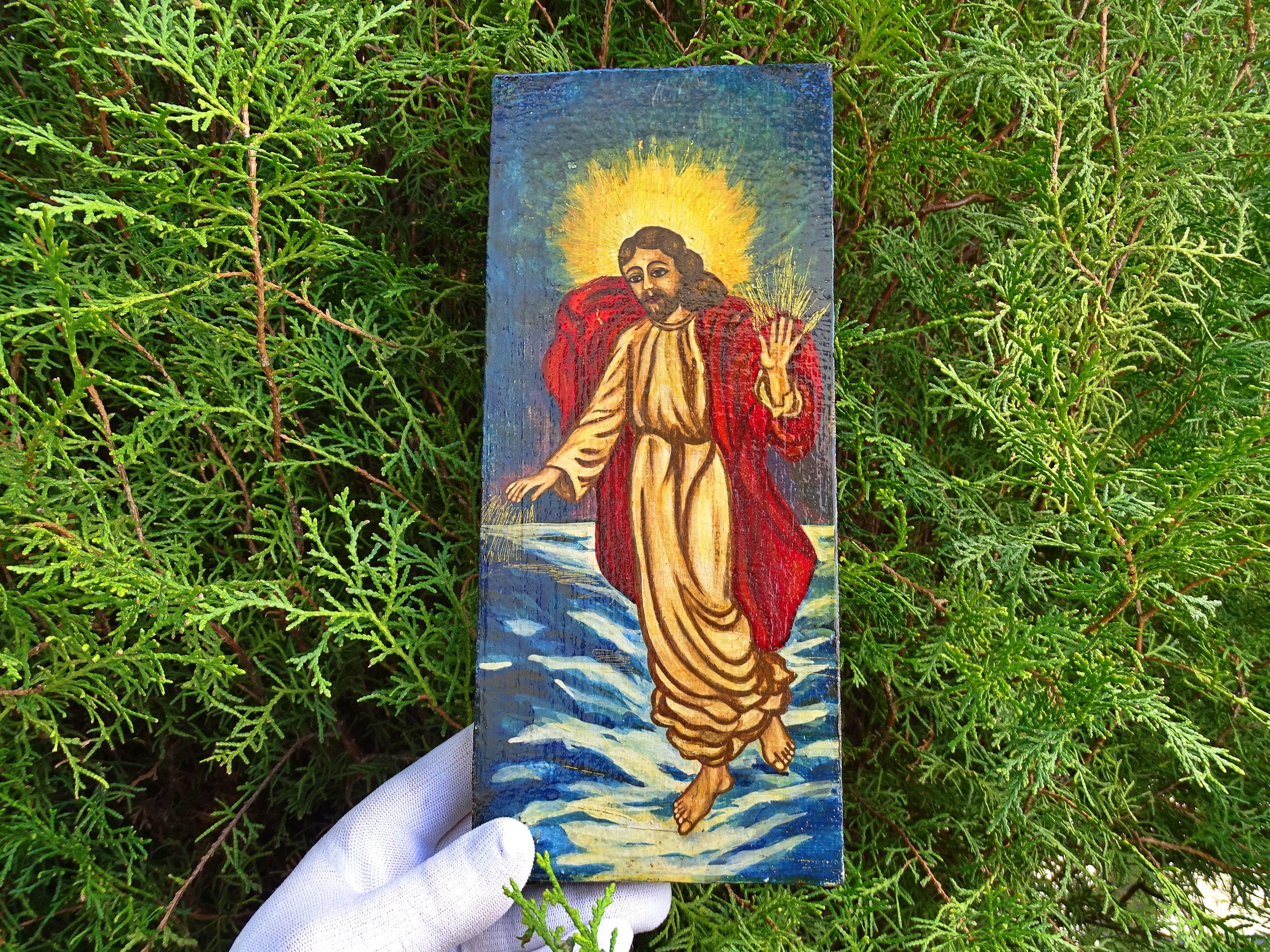 Old Hand Painted Icon of Jesus Christ Walking on Water XMK8 - Etsy