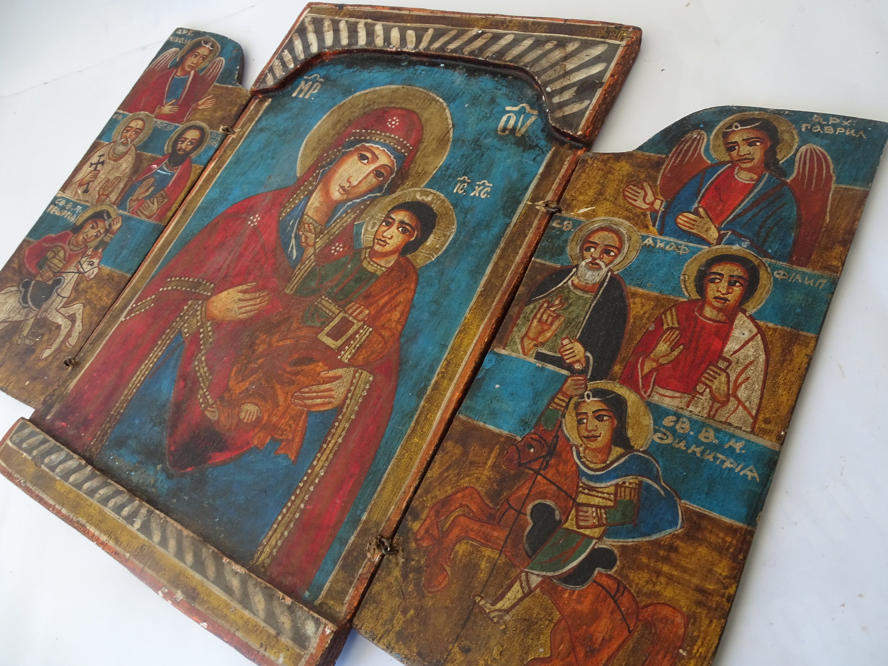 Authentic Antique Russian Orthodox Triptych Wooden Icon-18th Century ...