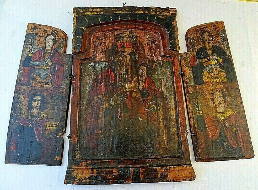 Large Authentic Antique Greek Orthodox Icon Triptych 19th Century - Etsy