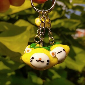 Lemon Kitty Keychain Cat Polymer Clay Handmade Cute - Etsy