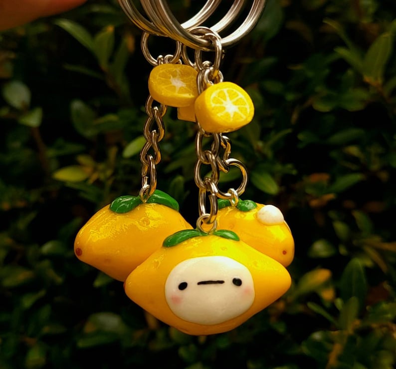Lemon Kitty Keychain Cat Polymer Clay Handmade Cute - Etsy