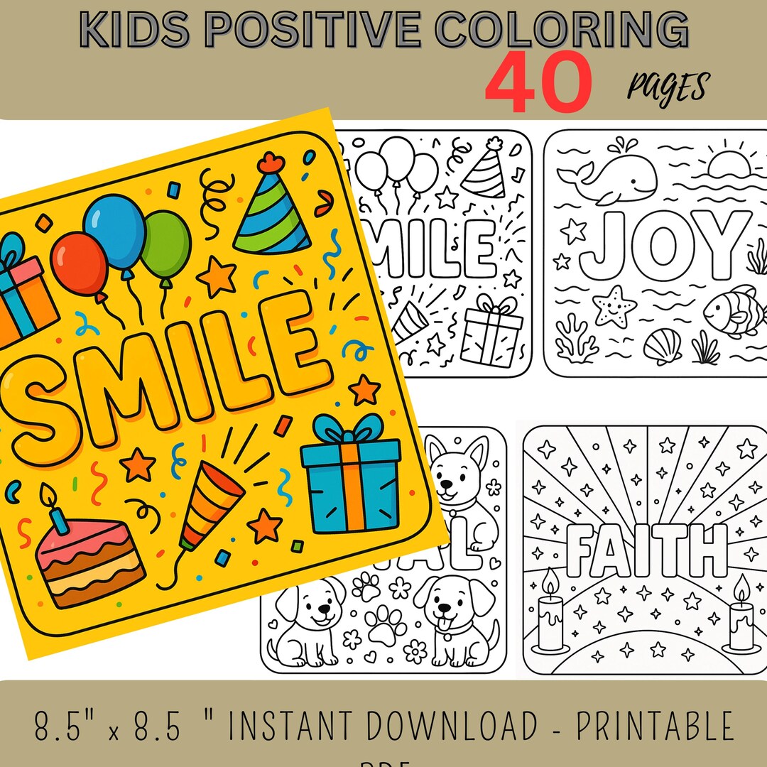 Positive Coloring Books, Digital Download for Kids Adults, Motivational ...