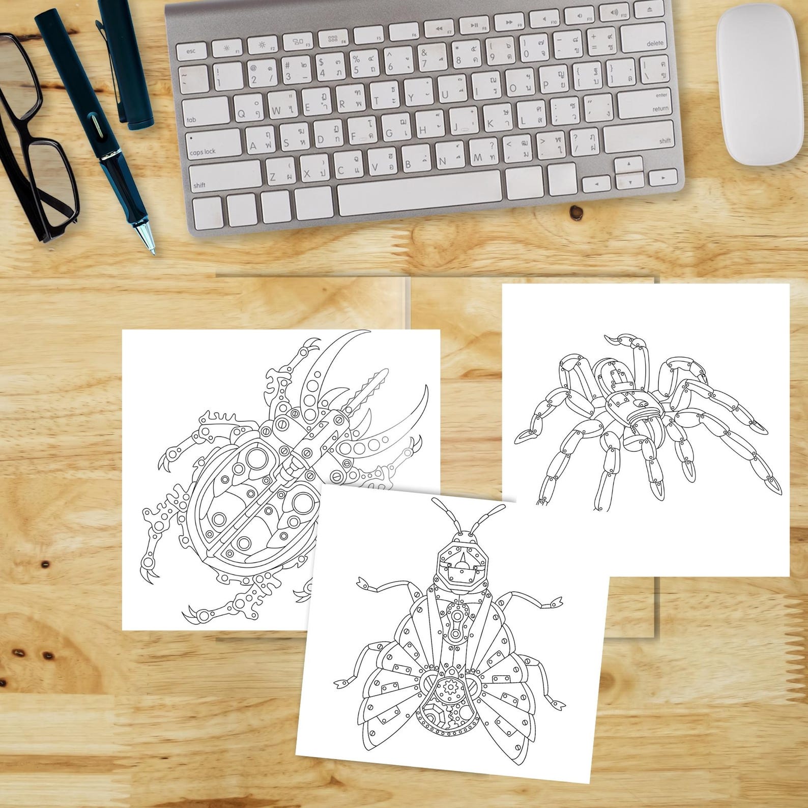 30 Pages Insects Steampunk Coloring Book, Steampunk Coloring, Cute ...