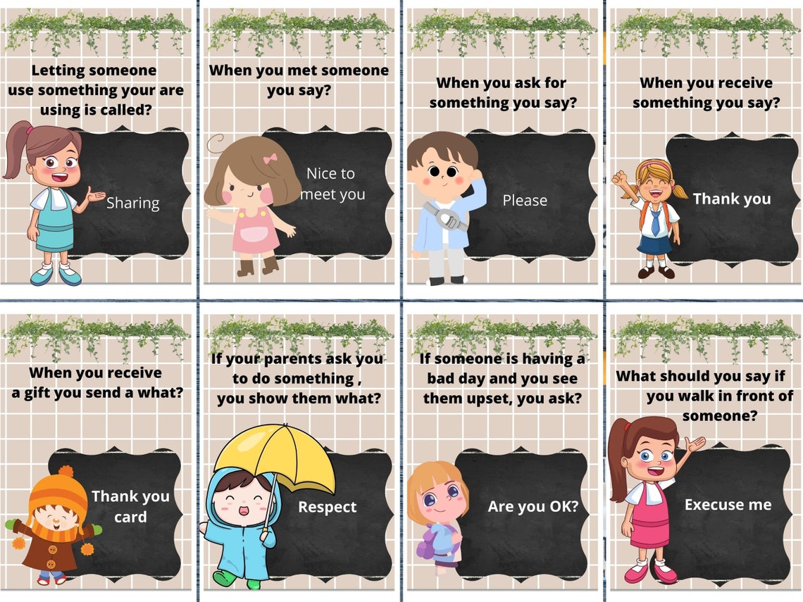 Flash Cards for Toddlers Manners Early Education First Words - Etsy