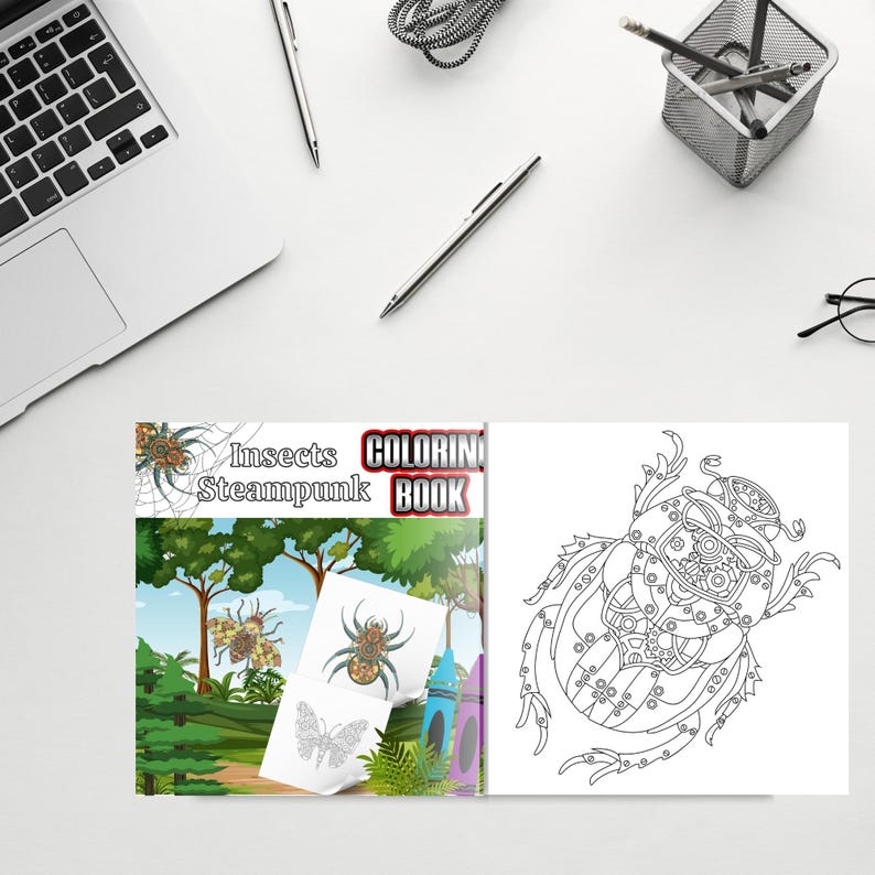 30 Pages Insects Steampunk Coloring Book, Steampunk Coloring, Cute ...