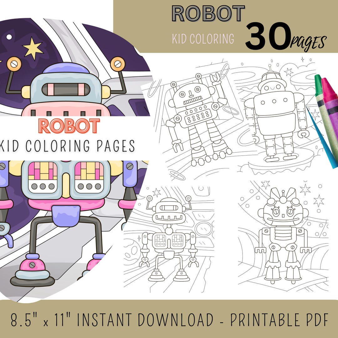 30 Pages Cute Robot Coloring Pages for Kids, Fun Printable Robot ...