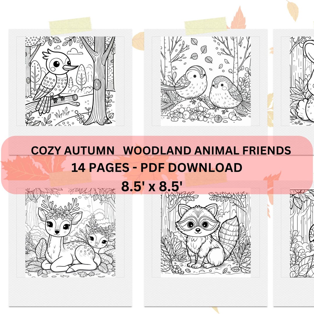14 Pages Cozy Fall Autumn Woodland Animal Coloring, Forest Animals ...