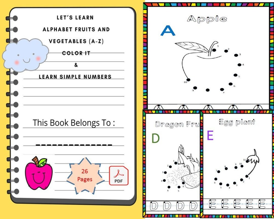 26 Alphabet Fruits Vegetable , Tracing Alphabet Worksheet , Pencil ...