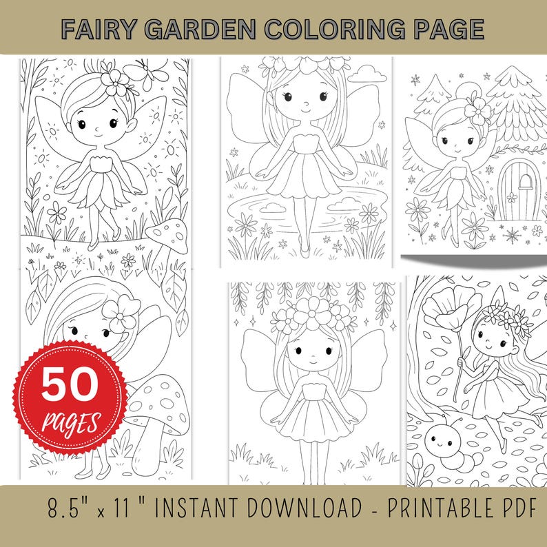 50 Fairy Garden Coloring Page, Printable Fantasy Art for Kids & Adults ...