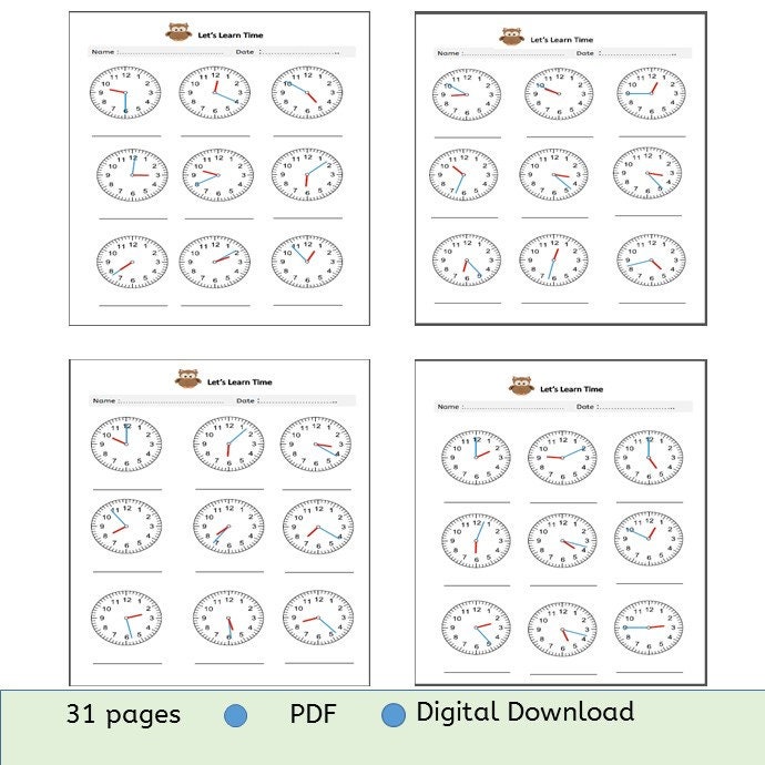 Telling Time Clock, Telling Time Worksheet ,31 Pages Lets Learn Time ...