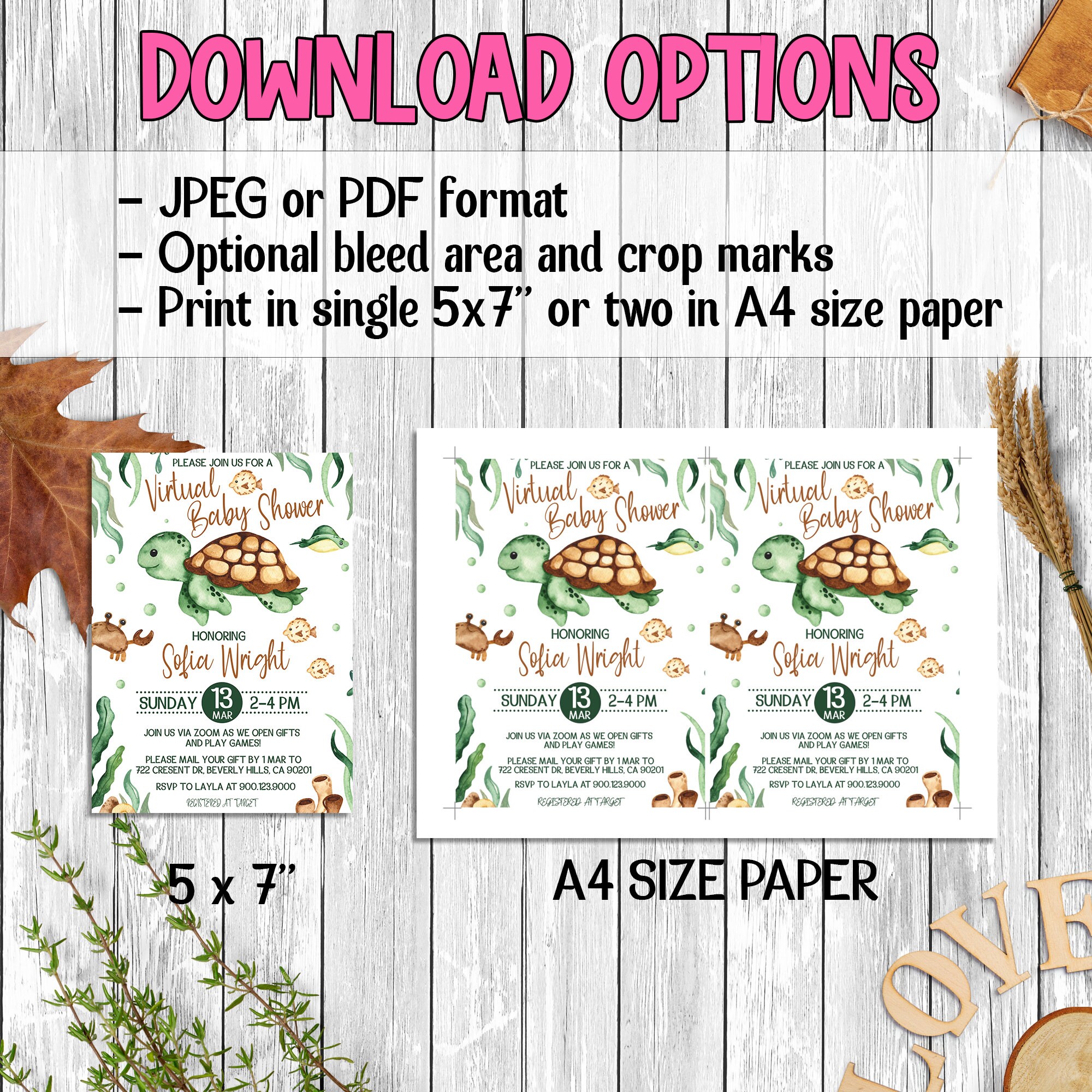 Virtual Turtle Baby Shower Invitation, Editable Baby Shower Invitation ...