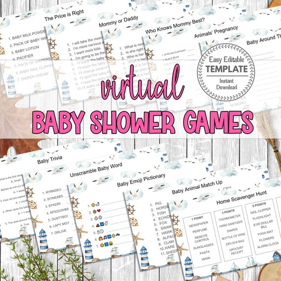 Virtual Nautical Baby Shower Games Editable Baby Shower - Etsy