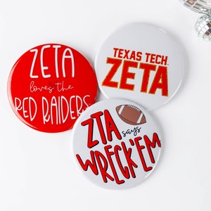 Zeta Texas Tech Greek Game Day Tailgate Buttons | Game Day Pins ...