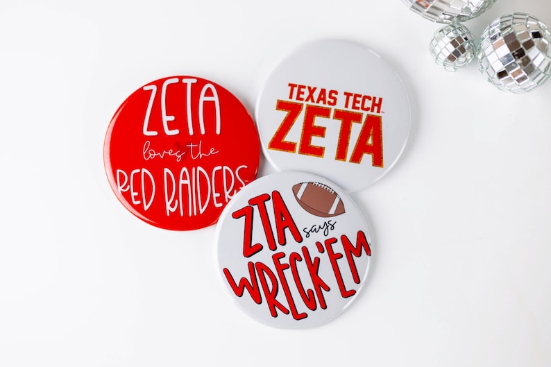 Zeta Texas Tech Greek Game Day Tailgate Buttons | Game Day Pins ...