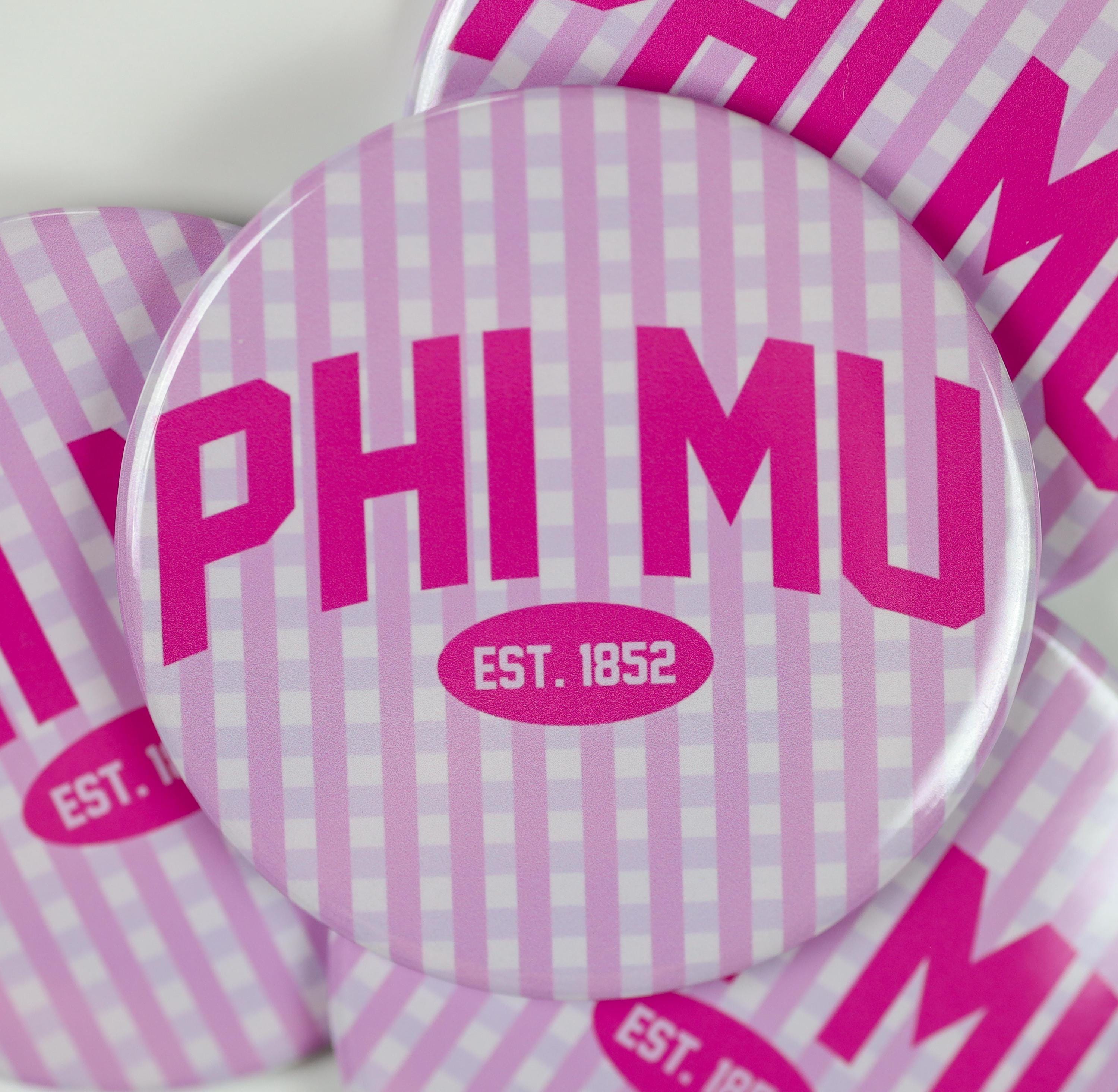 Phi Mu Gingham Greek Game Day Tailgate Buttons | Game Day Pins ...