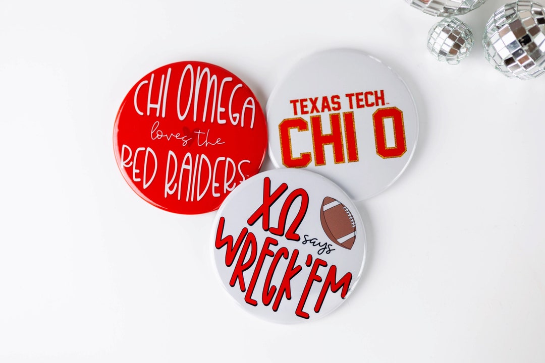 Chi Omega Texas Tech Greek Game Day Tailgate Buttons | Game Day Pin ...