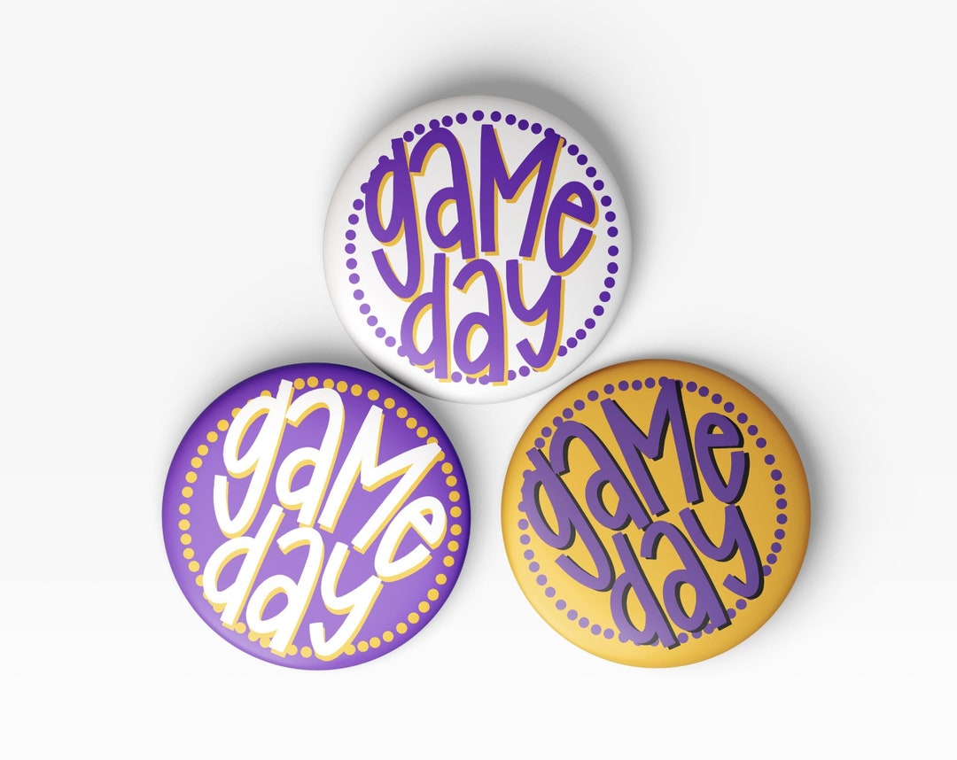 Purple & Gold Game Day Tailgate Buttons | Game Day Pins | College ...
