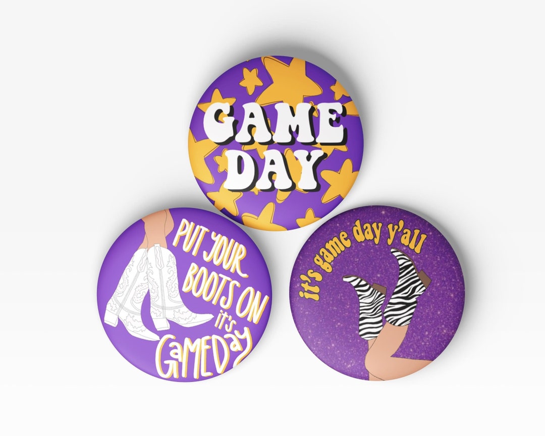 Purple & Gold Game Day Tailgate Buttons | Game Day Pins | College ...