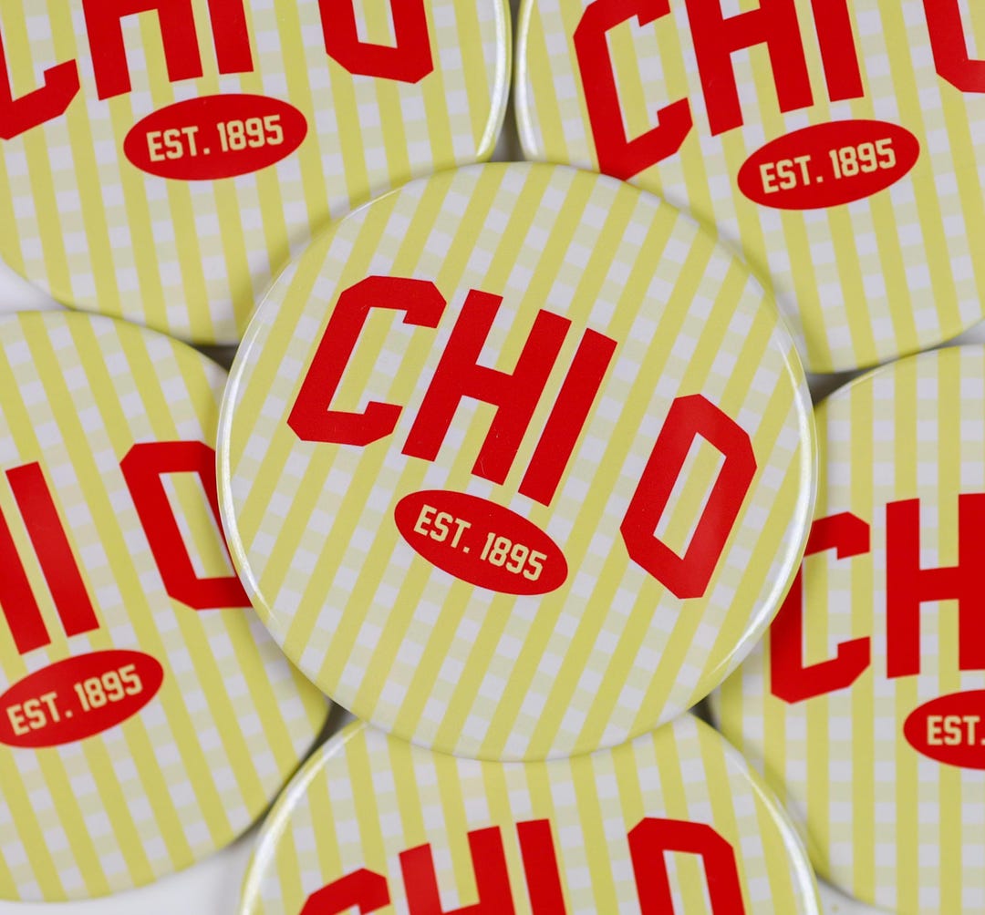 Chi Omega Gingham Greek Game Day Tailgate Buttons | Game Day Pins ...