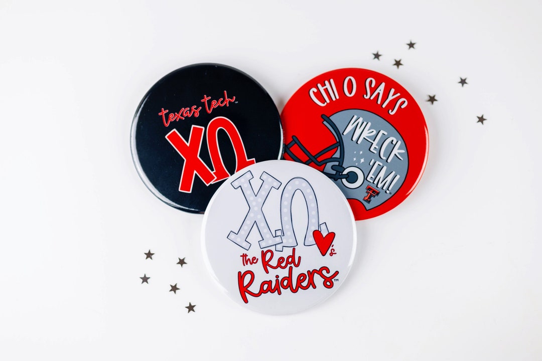 Chi Omega Texas Tech Greek Game Day Tailgate Buttons | Game Day Pin ...