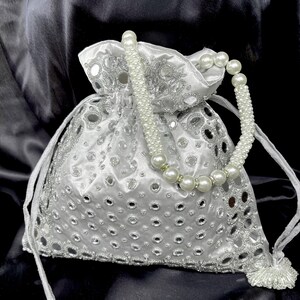 Silver Mirror Work Potli Bag | Handmade Bridal Wedding Purse | Indian ...