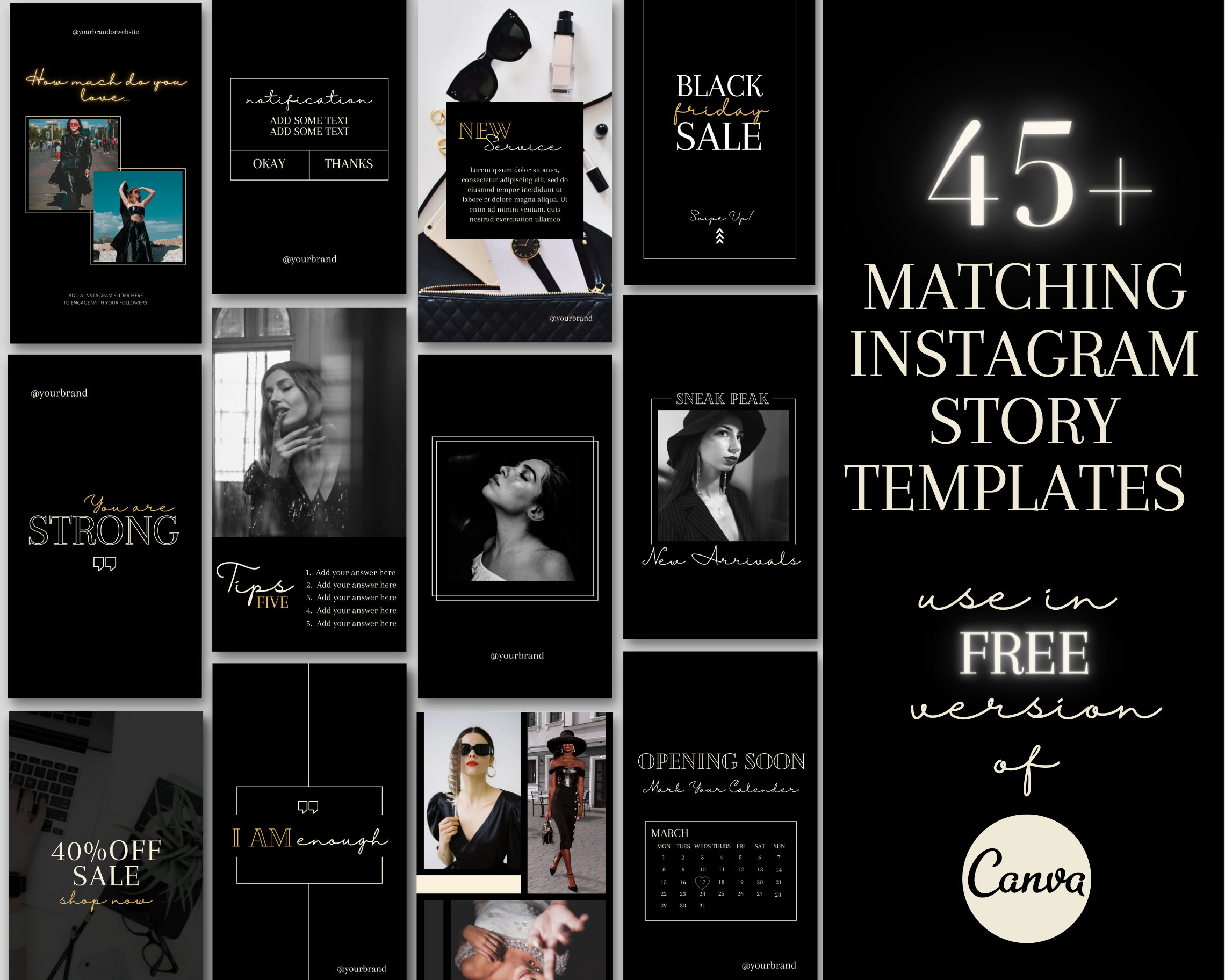 Luxury Dark Minimal Instagram Templates Posts Stories, Black Canva ...