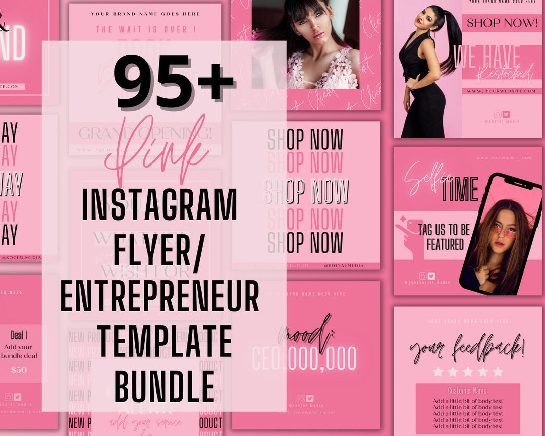 95+ Pink Flyer Business Instagram Template Bundle Girl Boss Quotes Pink ...