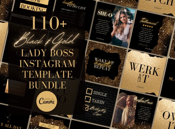 112 Black & Gold Girl Boss Instagram Templates Lady Boss IG | Etsy