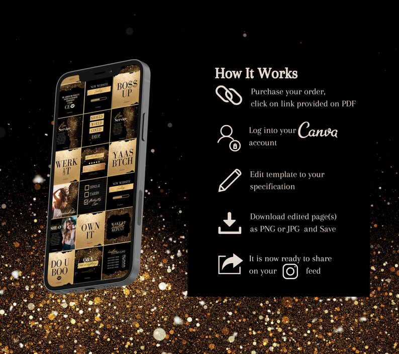 112 Black & Gold Girl Boss Instagram Templates, Lady Boss IG Template ...