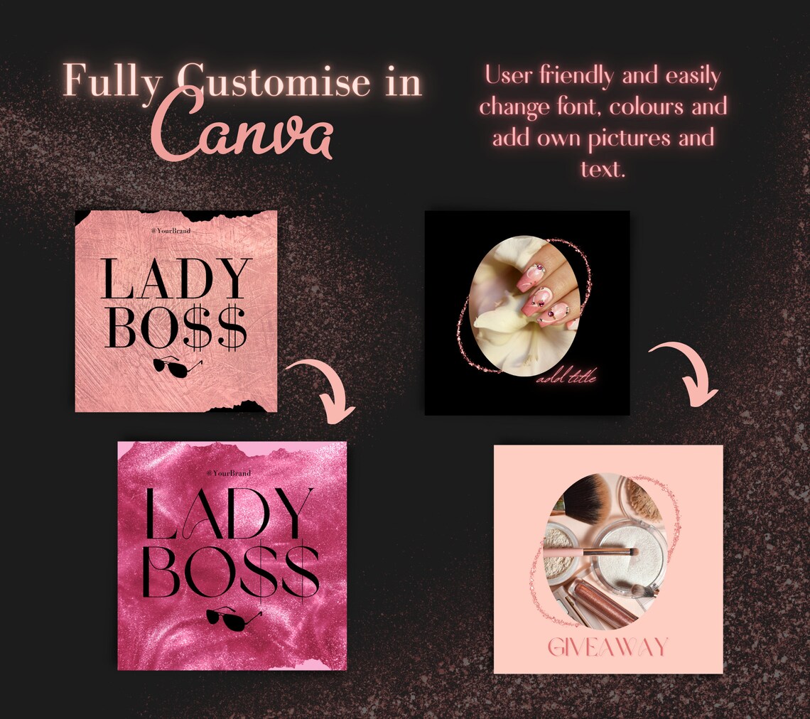 Black & Rose Gold Girl Boss Instagram Templates Lady Boss IG - Etsy
