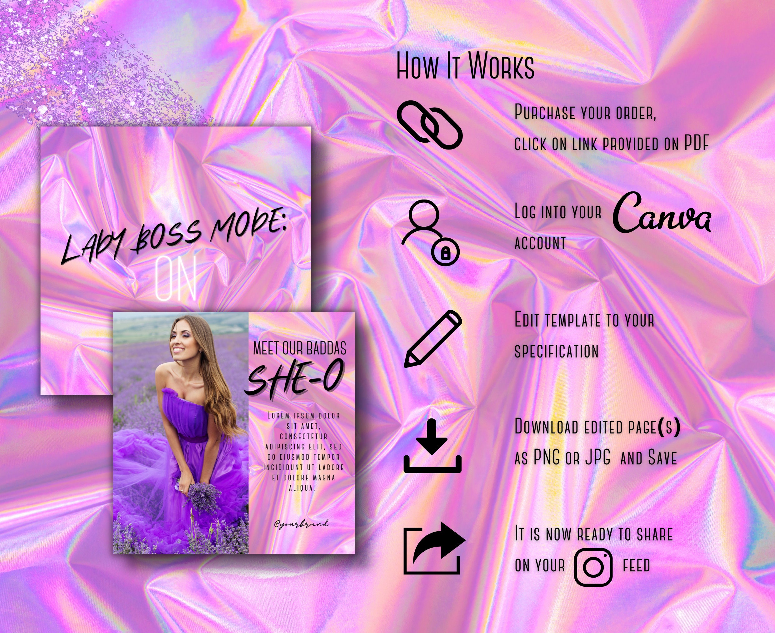 Girl Boss Instagram Templates Purple Lady IG Posts - Etsy