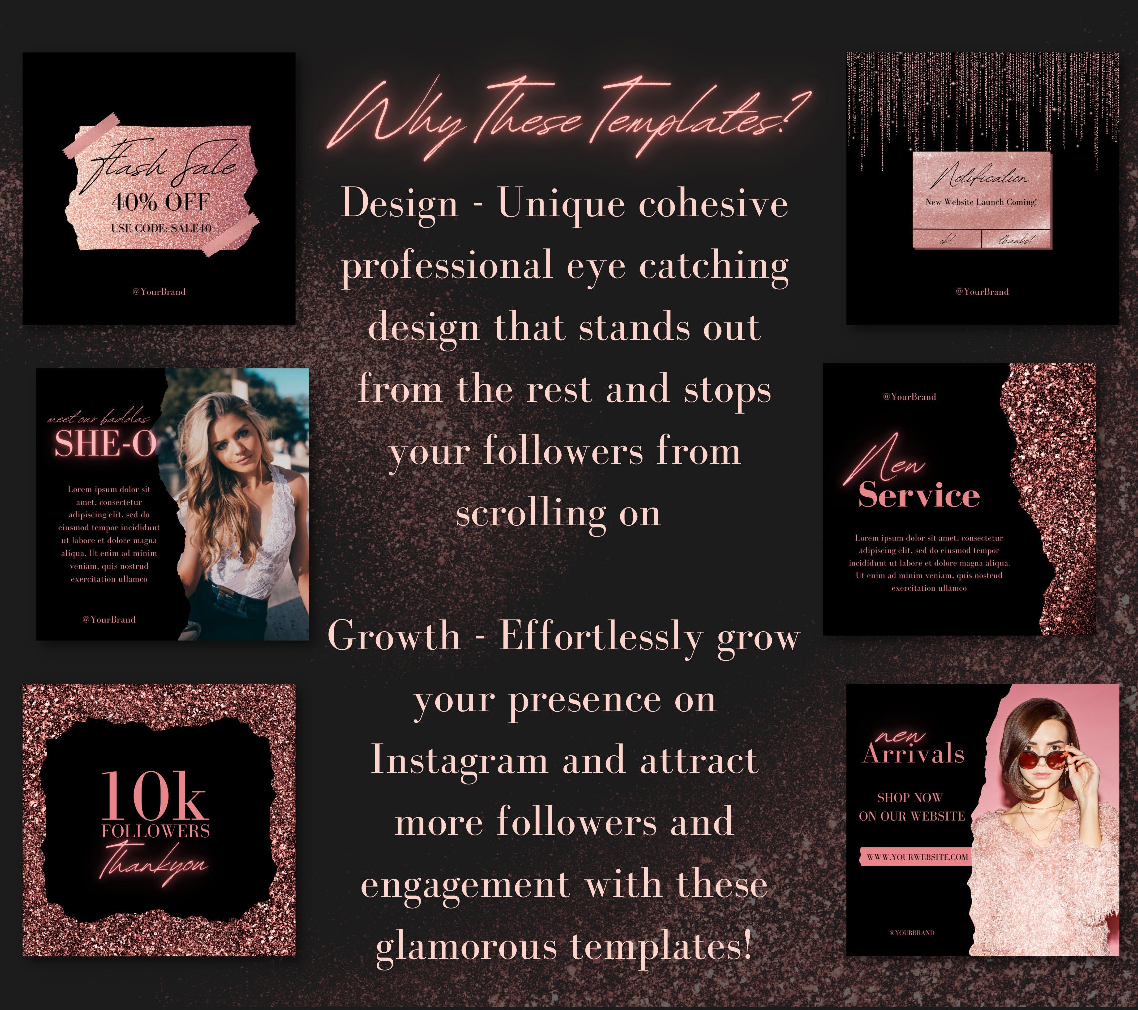 Black & Rose Gold Girl Boss Instagram Templates, Lady Boss IG Template ...
