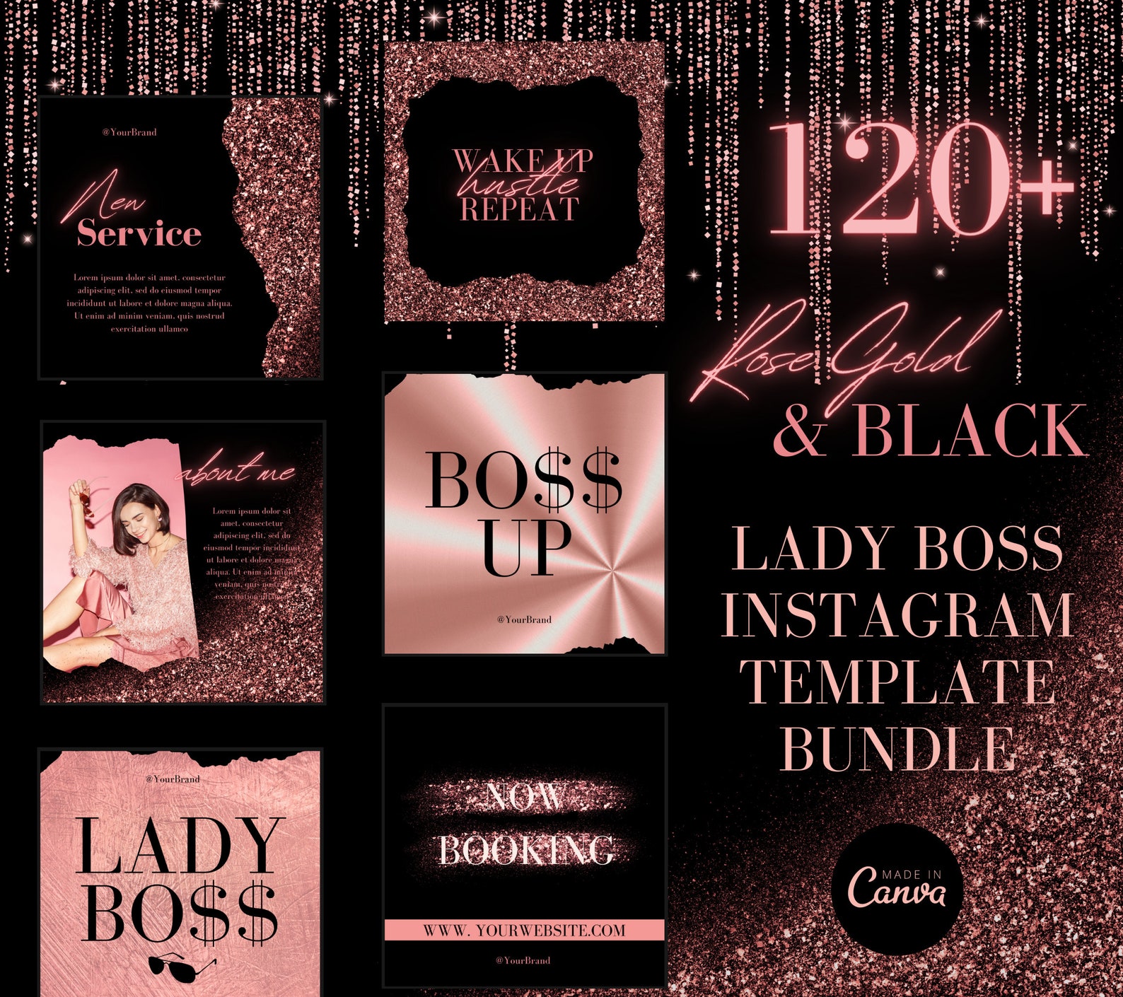 Black & Rose Gold Girl Boss Instagram Templates Lady Boss IG - Etsy