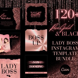 Black & Rose Gold Girl Boss Instagram Templates, Lady Boss IG Template ...