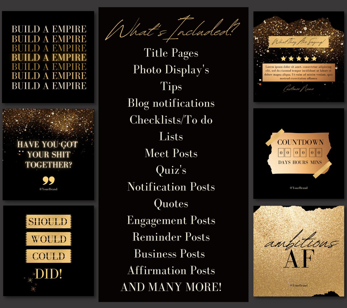 112 Black & Gold Girl Boss Instagram Templates, Lady Boss IG Template ...
