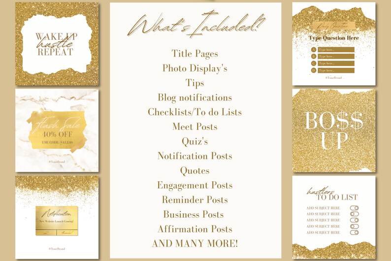 124 White & Gold Girl Boss Instagram Templates, Lady Boss IG Template ...