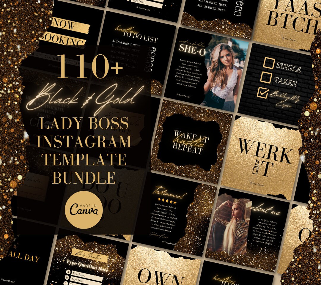 112 Black & Gold Girl Boss Instagram Templates, Lady Boss IG Template ...