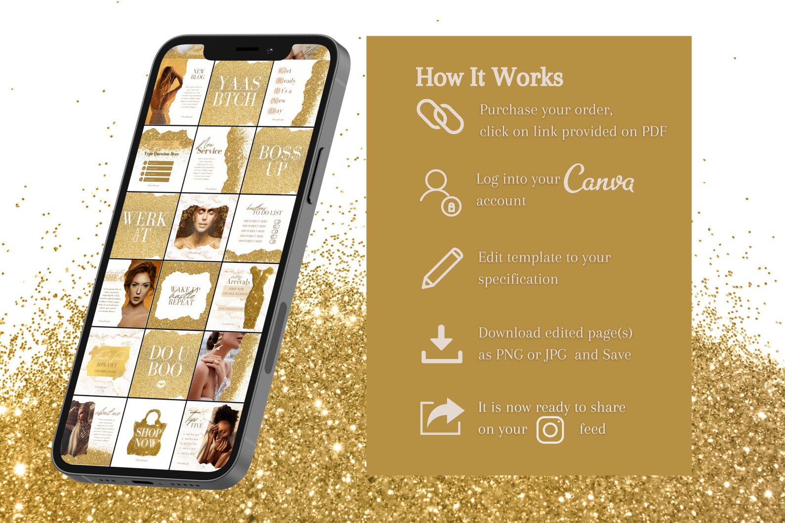 124 White & Gold Girl Boss Instagram Templates, Lady Boss IG Template ...