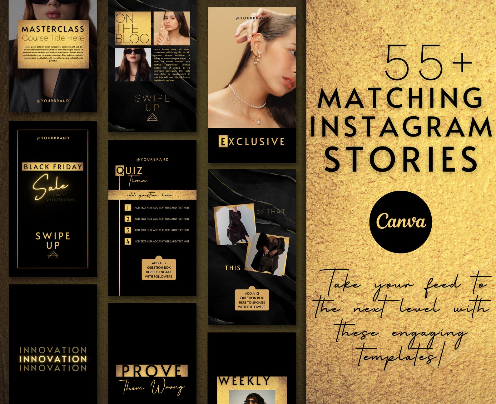 Black Gold Business Instagram Templates, Engagement IG Template ...